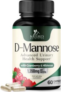 d-mannose & cranberry extract 1350mg advanced formula, fast-acting natural urinary tract health support for women & men, flush impurities in urinary tract & bladder, non-gmo, vegan - 60 capsules