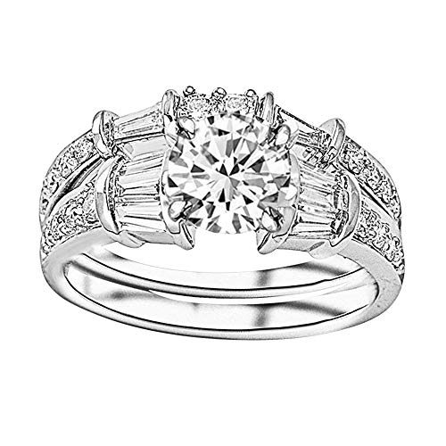 1.71 Carat 14K White Gold Baguette Round Round Cut Diamond Engagement Ring Wedding Bridal Band Set (0.96 Ct I Color VS1 Clarity Center Stone)