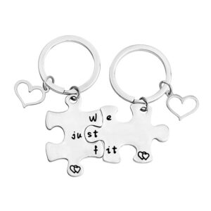 myospark we just fit puzzle piece keychain set best friend keychain couple keychain his and her gift bff gift (we just fit keychain set)