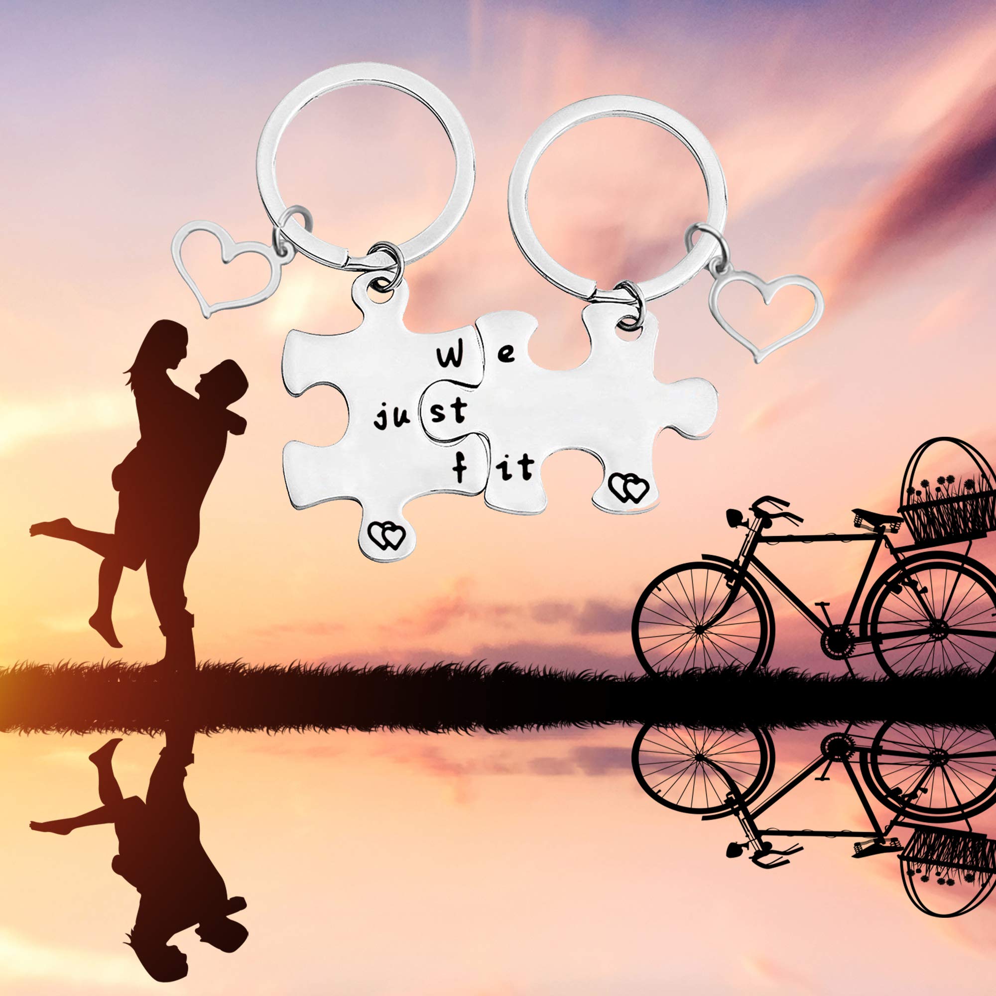 MYOSPARK We Just Fit Puzzle Piece Keychain Set Best Friend Keychain Couple Keychain His and Her Gift BFF Gift (we just fit keychain set)