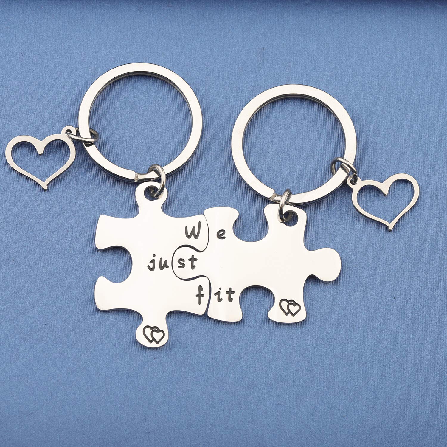 MYOSPARK We Just Fit Puzzle Piece Keychain Set Best Friend Keychain Couple Keychain His and Her Gift BFF Gift (we just fit keychain set)