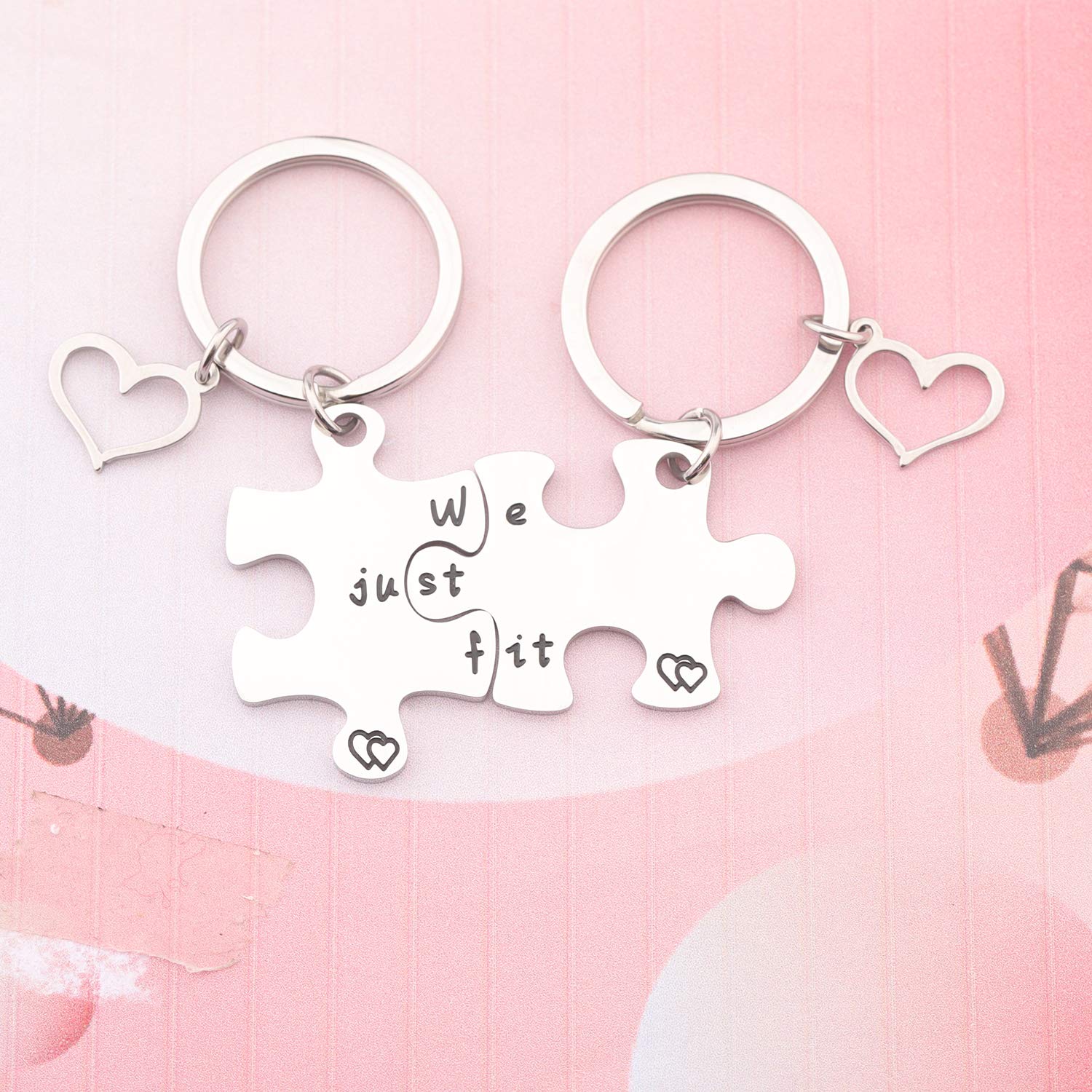 MYOSPARK We Just Fit Puzzle Piece Keychain Set Best Friend Keychain Couple Keychain His and Her Gift BFF Gift (we just fit keychain set)