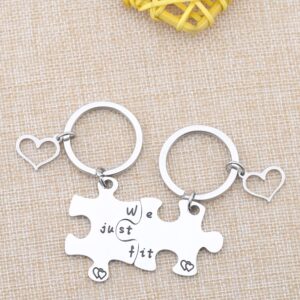 MYOSPARK We Just Fit Puzzle Piece Keychain Set Best Friend Keychain Couple Keychain His and Her Gift BFF Gift (we just fit keychain set)