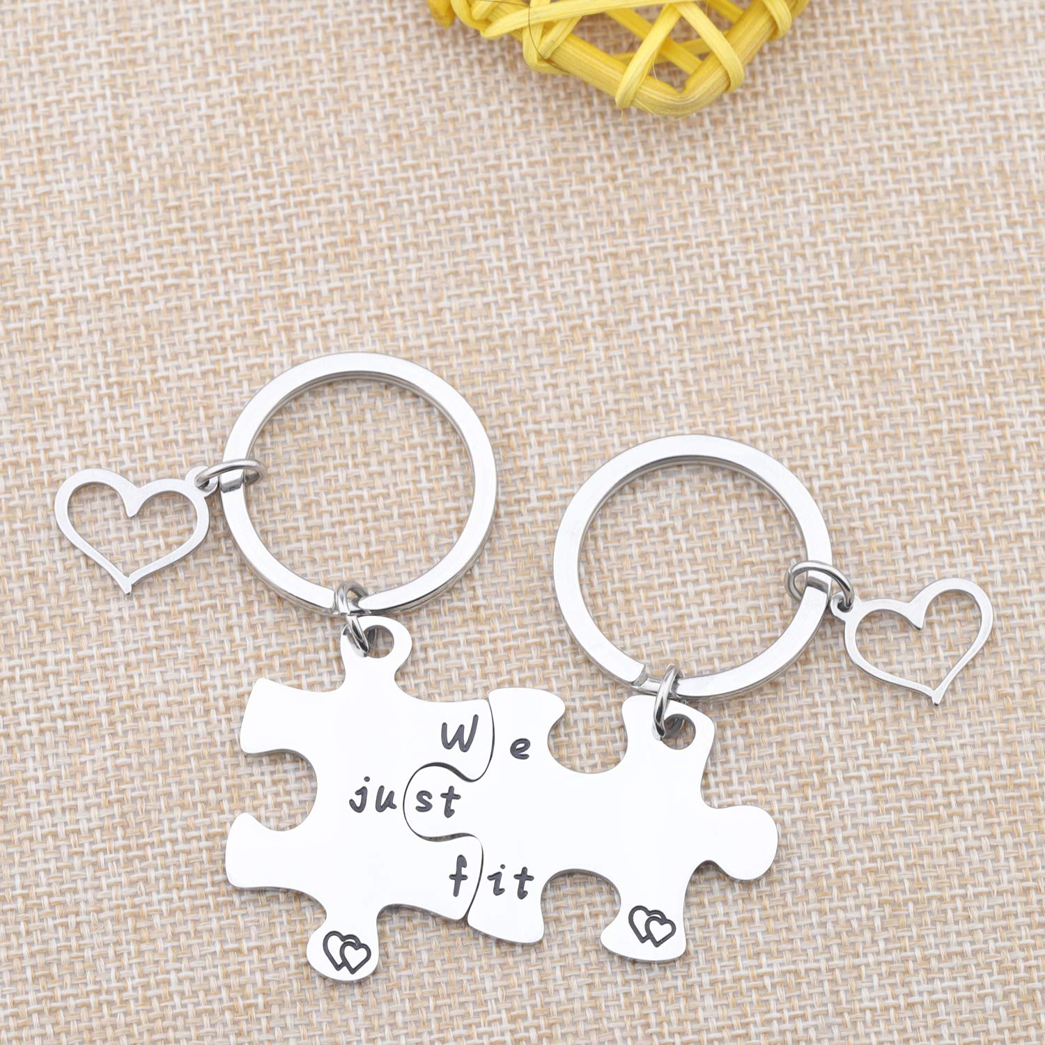 MYOSPARK We Just Fit Puzzle Piece Keychain Set Best Friend Keychain Couple Keychain His and Her Gift BFF Gift (we just fit keychain set)