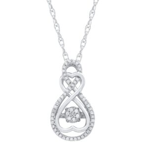 max + stone 1/4 carat natural diamond two hearts dancing diamond forever love infinity pendant necklace for women | 18” sterling silver diamond necklace for women | infinity heart necklace