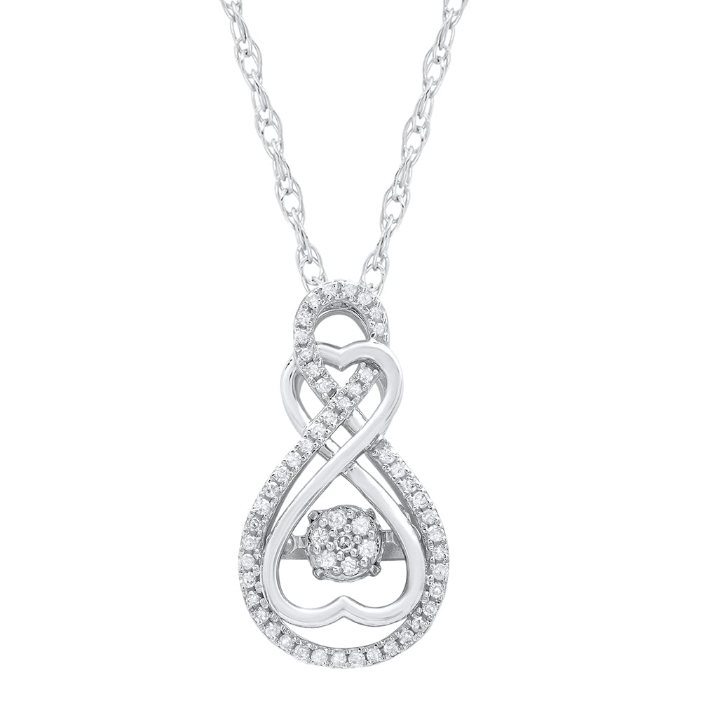 MAX + STONE 1/4 Carat Natural Diamond Two Hearts Dancing Diamond Forever Love Infinity Pendant Necklace for Women | 18” Sterling Silver Diamond Necklace for Women | Infinity Heart Necklace