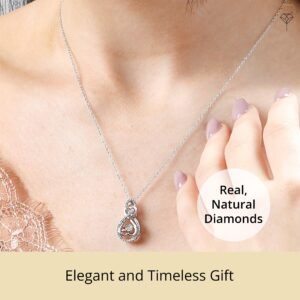 MAX + STONE 1/4 Carat Natural Diamond Two Hearts Dancing Diamond Forever Love Infinity Pendant Necklace for Women | 18” Sterling Silver Diamond Necklace for Women | Infinity Heart Necklace