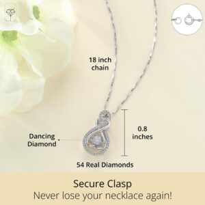 MAX + STONE 1/4 Carat Natural Diamond Two Hearts Dancing Diamond Forever Love Infinity Pendant Necklace for Women | 18” Sterling Silver Diamond Necklace for Women | Infinity Heart Necklace