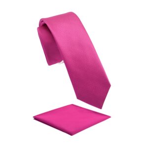 fortunatever mens solid color tie,slim&formal necktie with multiple colors+pocket square(2.36''&3.35'') (magenta red, 2.36'' width)