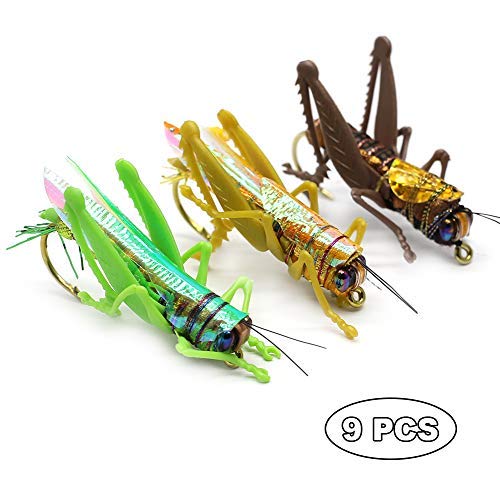 YZD Fly Fishing Realistic Dry Wet Nymph Trout Flies Steelyard Style-Grasshopper Series Hand Tie Lures Kits 9pcs