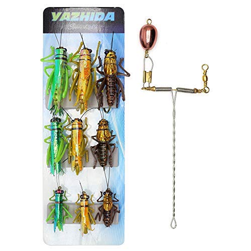 YZD Fly Fishing Realistic Dry Wet Nymph Trout Flies Steelyard Style-Grasshopper Series Hand Tie Lures Kits 9pcs