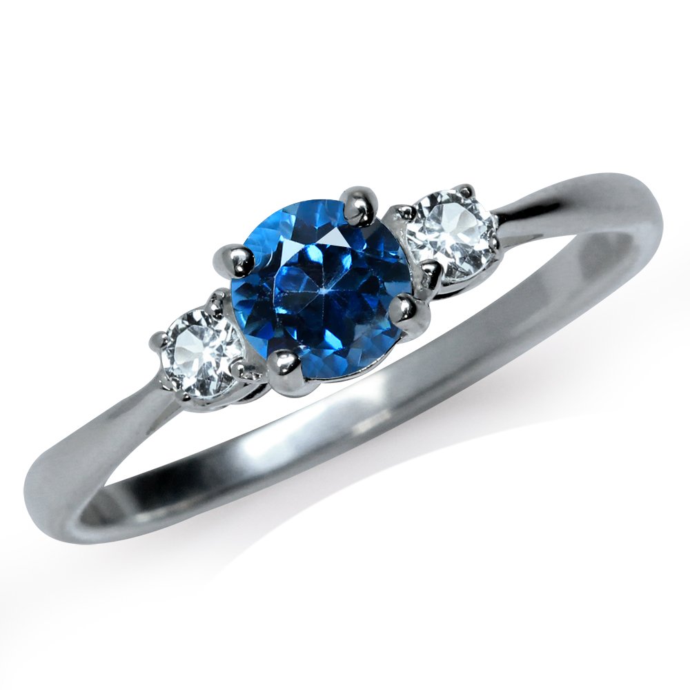 Silvershake Petite Genuine London Blue and White Topaz 925 Sterling Silver Ring Size 10.5