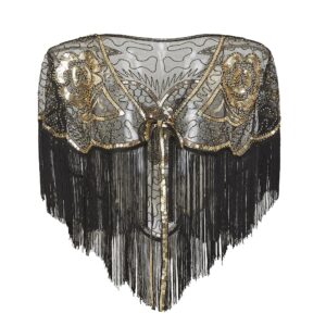 BABEYOND 1920s Shawl Wraps Gatsby Beaded Evening Cape Bridal Shawl for Evening Dresses Wedding Party (Gold Black)