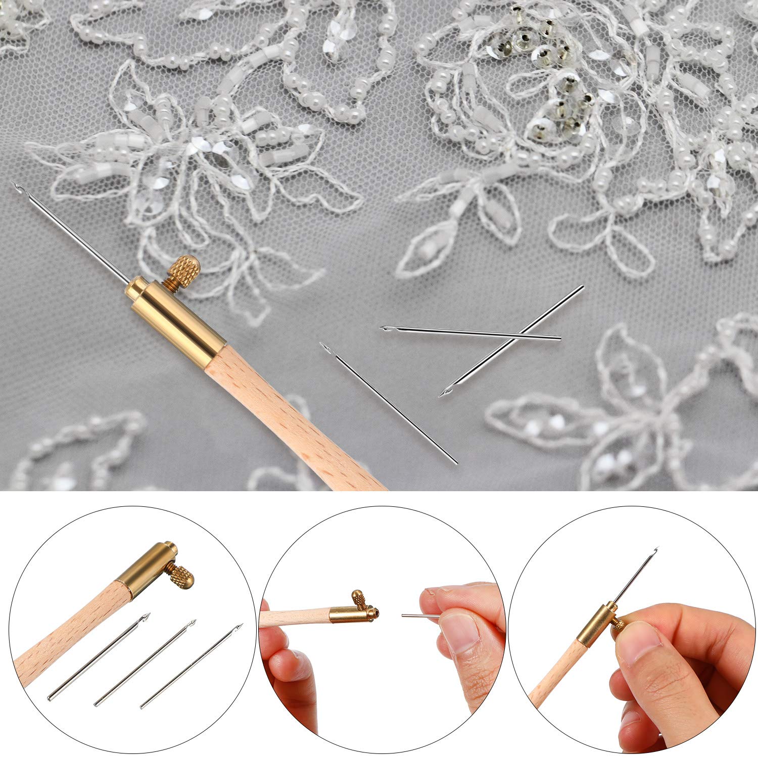 Tambour Hook with 3 Needles Tambour Embroidery Kit Tambour Crochet Hook Kits Sequin Beads Needle Set