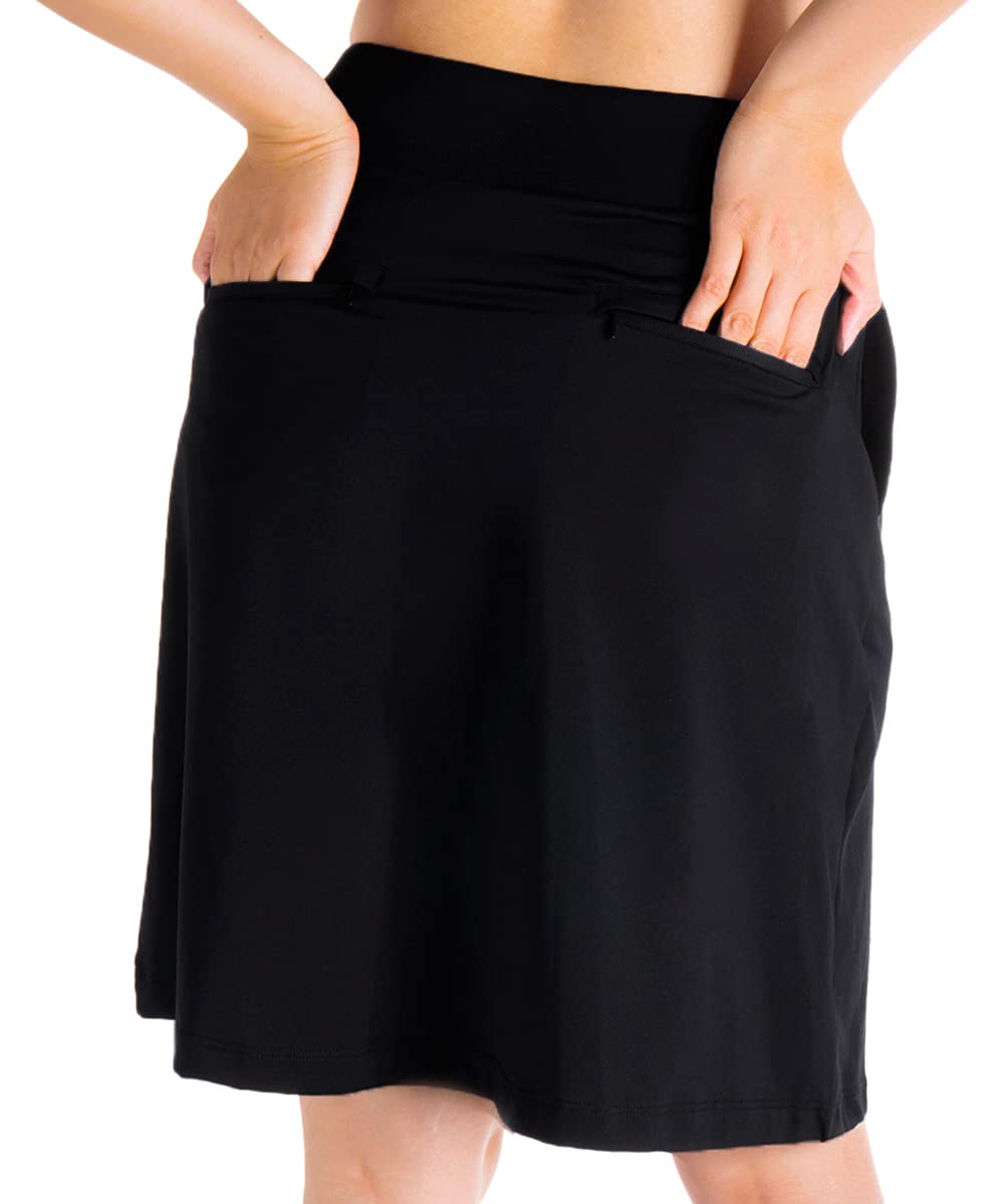 Yogipace Women's 4 Pockets UV Protection 20" Modest Knee Length Skirt Athletic Golf Tennis Skort Zippered Pockets,Black,Size S