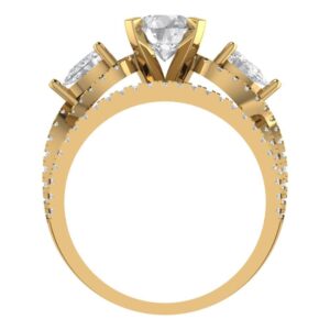 Clara Pucci 2ct Round Cut Solitaire 3 stone Moissanite Diamond Engagement Promise Anniversary Bridal Ring 14k Yellow Gold 7.5