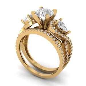 Clara Pucci 2ct Round Cut Solitaire 3 stone Moissanite Diamond Engagement Promise Anniversary Bridal Ring 14k Yellow Gold 7.5