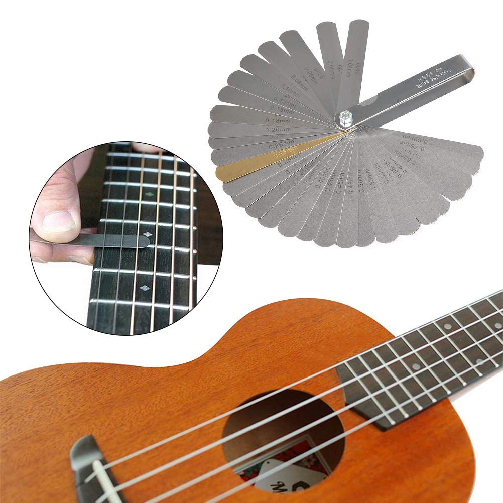 Uiegurit 15 Pieces Guitar Radius Gauge Set Including String Action Ruler, 32 Blades Feeler Gauge, Fingerboard Fret Protector Guards and Grinding Stone for Guitar and Bass Setup