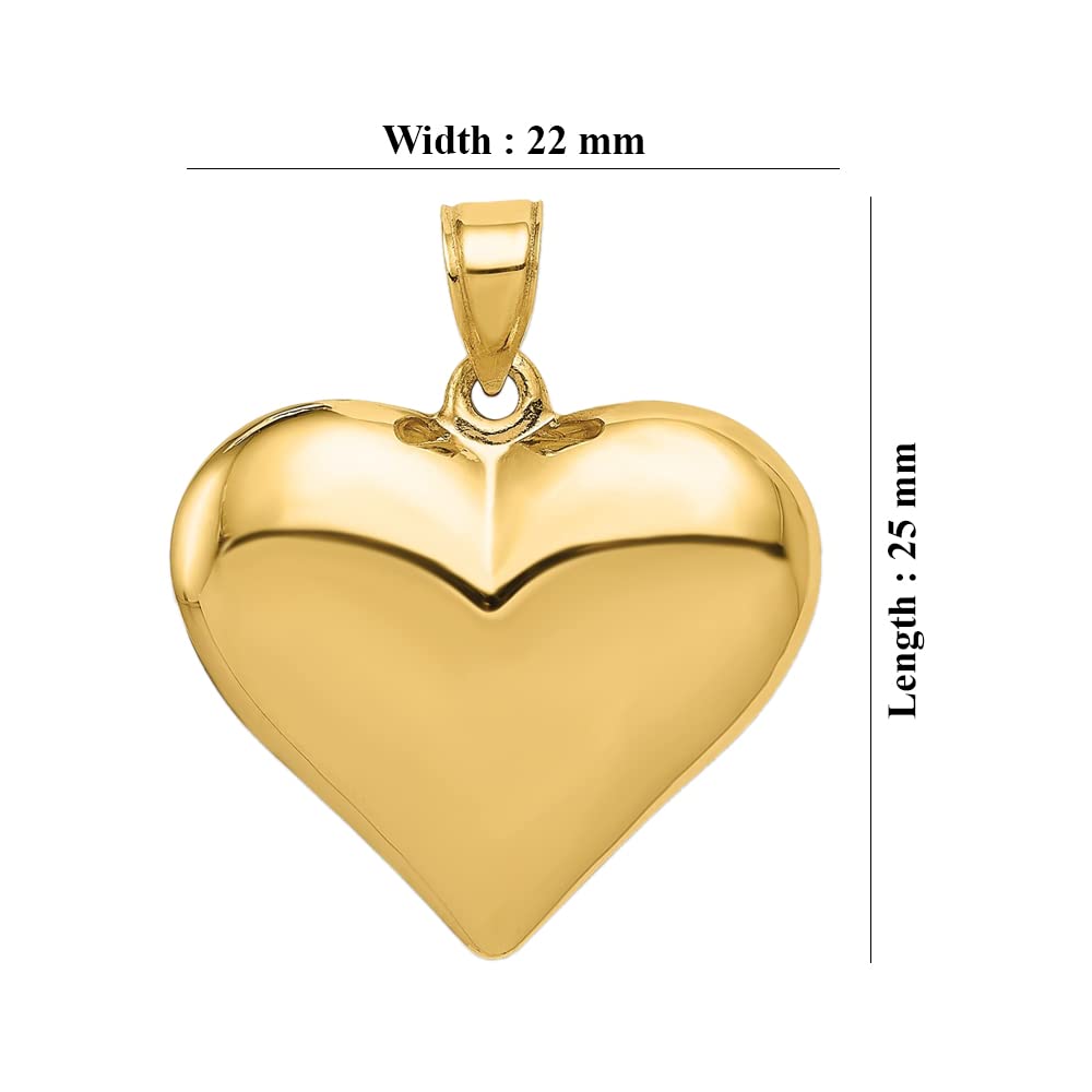 Diamond2Deal 14k Yellow Gold Puffed Heart Pendant (L- 25 mm W- 22 mm)