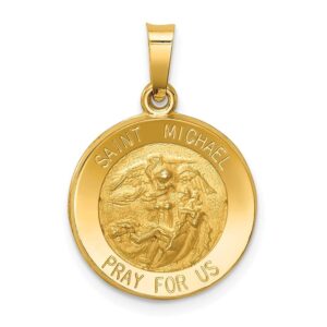 diamond2deal 14k yellow gold polished and satin st. michael medal pendant fine jewelry for women (l- 17 mm w- 15 mm)