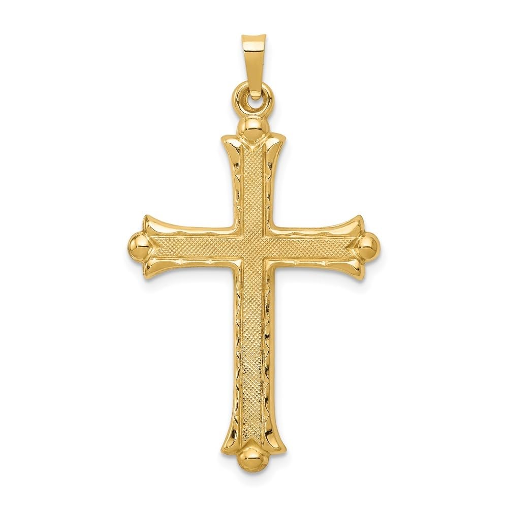 Diamond2Deal 14K Yellow Gold Hallow Fleur De Lis Religious Crucifix Cross Pendant Fine Jewelry for Women (L- 42 mm W- 24 mm)