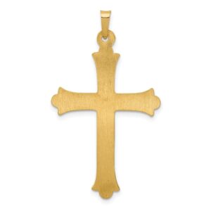 Diamond2Deal 14K Yellow Gold Hallow Fleur De Lis Religious Crucifix Cross Pendant Fine Jewelry for Women (L- 42 mm W- 24 mm)