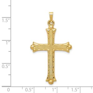 Diamond2Deal 14K Yellow Gold Hallow Fleur De Lis Religious Crucifix Cross Pendant Fine Jewelry for Women (L- 42 mm W- 24 mm)