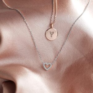 PAVOI Rhodium Plated Cubic Zirconia Heart Necklace | Cute Dainty Love Pendant Necklaces for Women