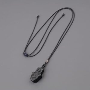 COAI Adjustable Nylon Cord Hamsa Hand Obsidian Black Stone Necklace