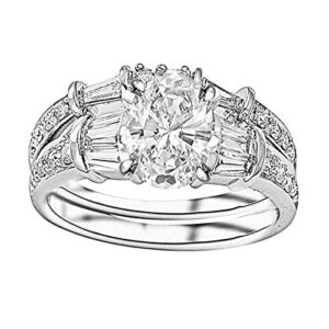 1.75 ctw platinum baguette round gia certified diamond engagement ring wedding bridal band set oval shape (1 ct j color vvs2 clarity center stone)