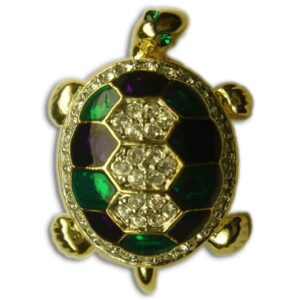 gold plated cryatal green purple turtle brooch pin