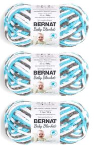 bernat baby blanket yarn, 3.5 oz, gauge 6 super bulky, sail away 3-pack