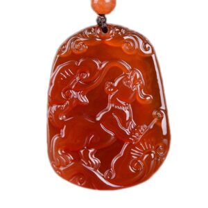 women's necklaces men's necklaces hand carving zodiac necklace pendant made of agate gemstone horoscope animal sign amulet free adjustment of necklace (dog，sociable)