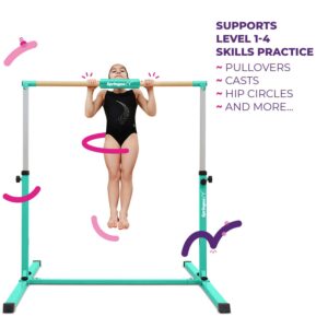 Springee Adjustable Height Team Gymnastics Bar - Gymnastics Equipment for Home - Kip Bar (Teal)