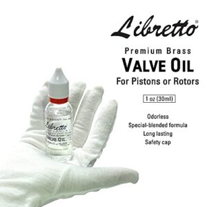 Libretto Premium Brass Valve Oil Lubricants, 1 oz (30ml), Safety Cap, Long-Lasting & Smooth, Odorless, 100% Special-Blended Synthetic Formula, Designed Best to Clean & Extend Life of Your Instruments!