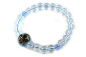 京都あさひ屋 handmade kyoto kiyomizu-yaki & crystal bracelet flower beads japanese juzu bracelet for women gifts (iris flower)