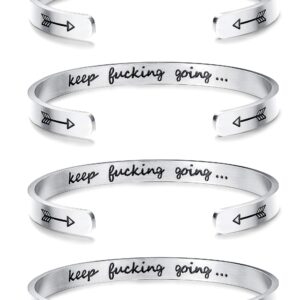 Sllaiss 4 Pcs Inspirational Bracelets Stainless Steel Cuff Bangle Bracelet for Women Men Engraved Motivational Friendship Encouragement Bracelet Graduation Gifts