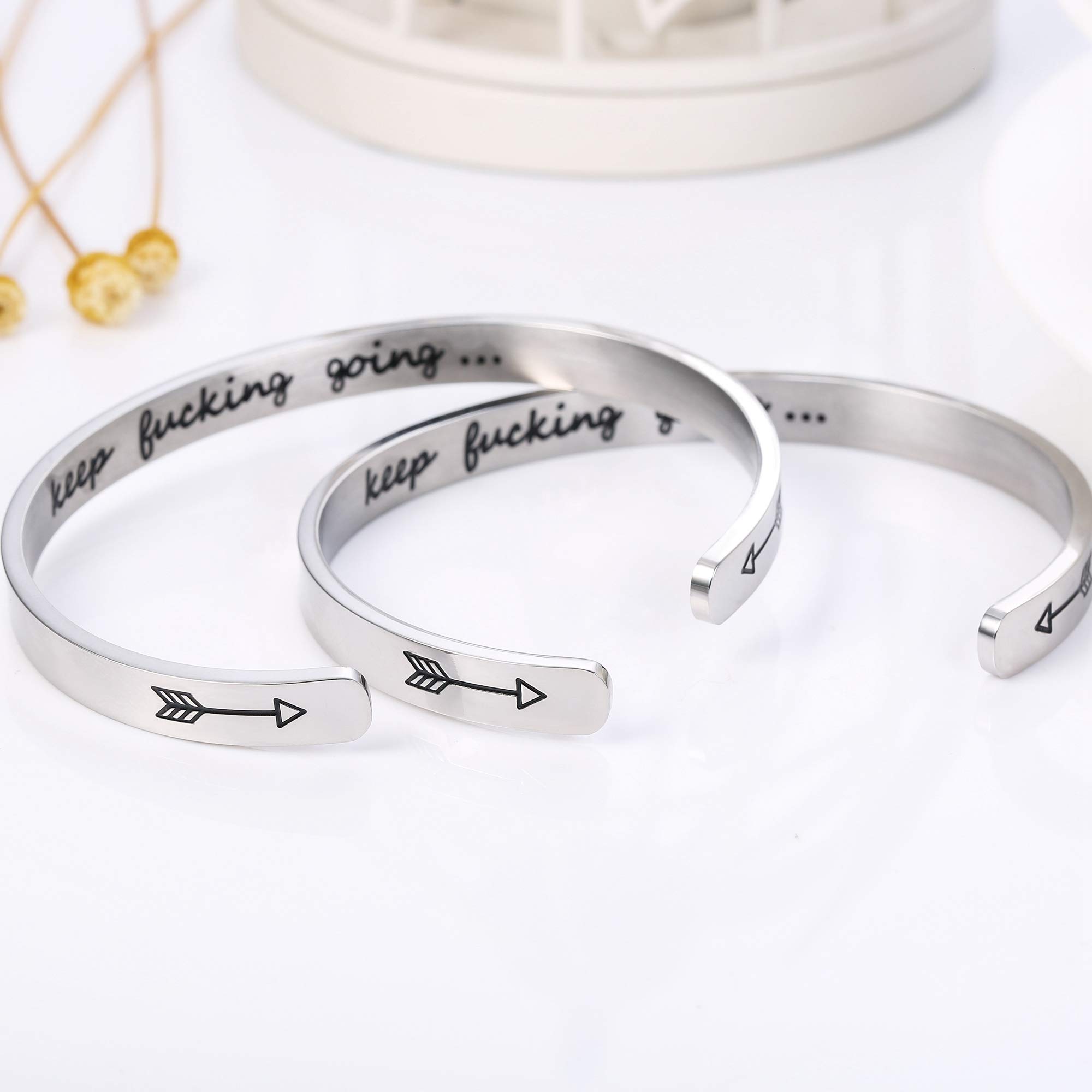 Sllaiss 4 Pcs Inspirational Bracelets Stainless Steel Cuff Bangle Bracelet for Women Men Engraved Motivational Friendship Encouragement Bracelet Graduation Gifts