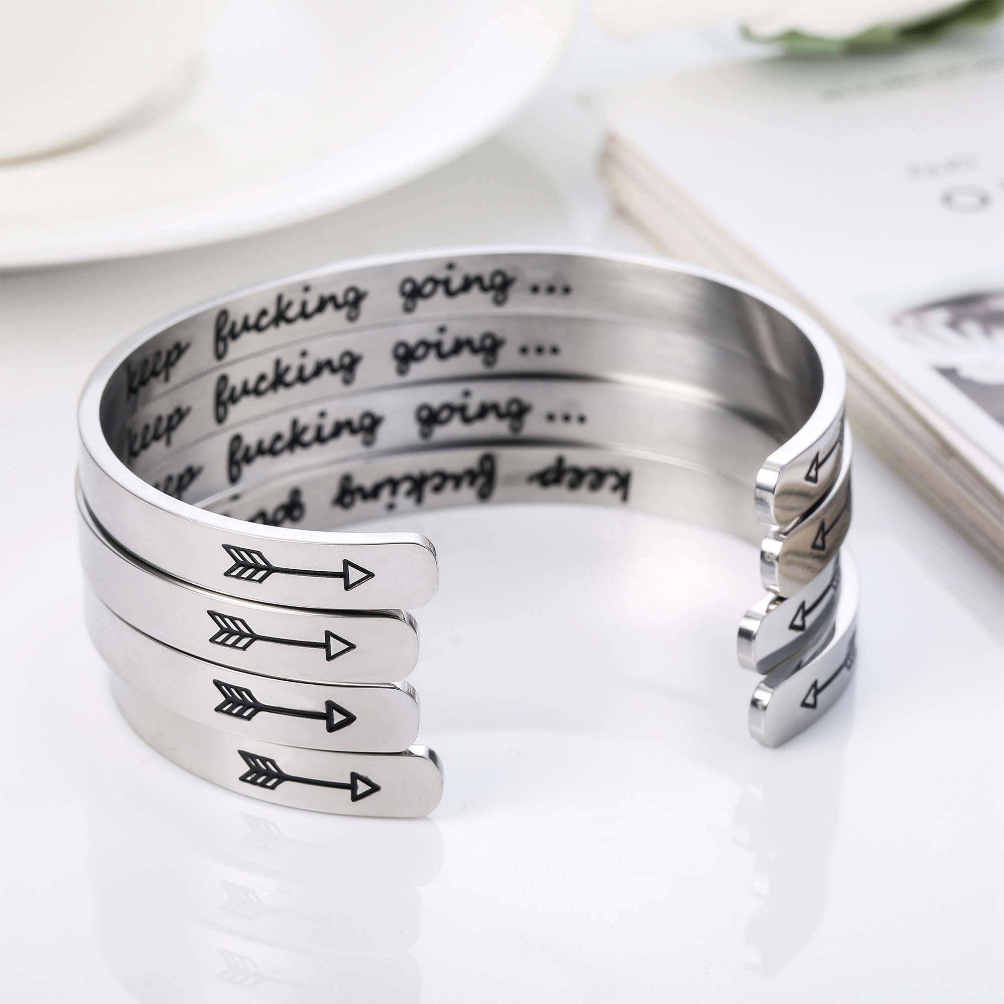 Sllaiss 4 Pcs Inspirational Bracelets Stainless Steel Cuff Bangle Bracelet for Women Men Engraved Motivational Friendship Encouragement Bracelet Graduation Gifts