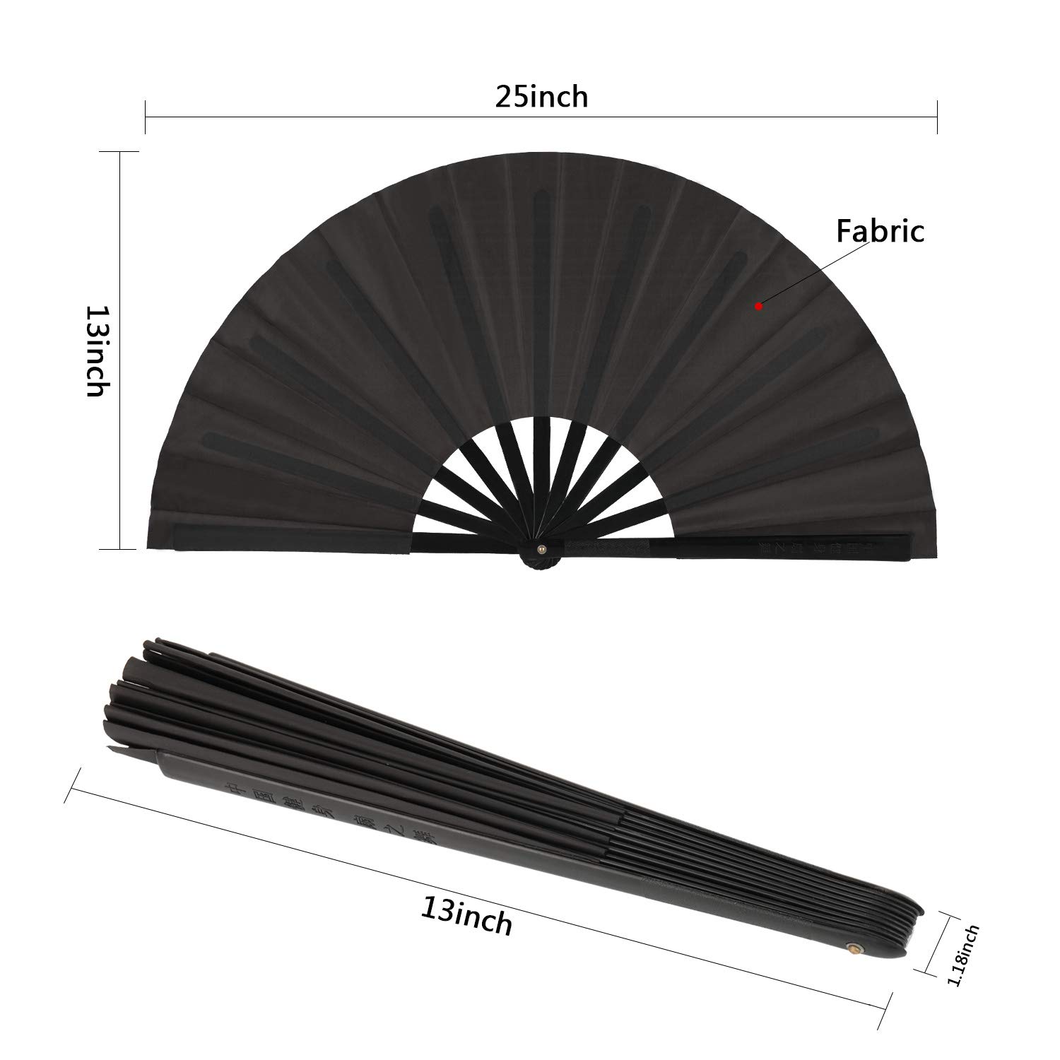 Maitys 2 Pcs Large Folding Hand Rave Fan Nylon Cloth Foldable Hand Rave Fan Chinese Kung Fu Fan Festival Craft Dance Fan Decoration for Party Favors(Simple Pattern,Black)