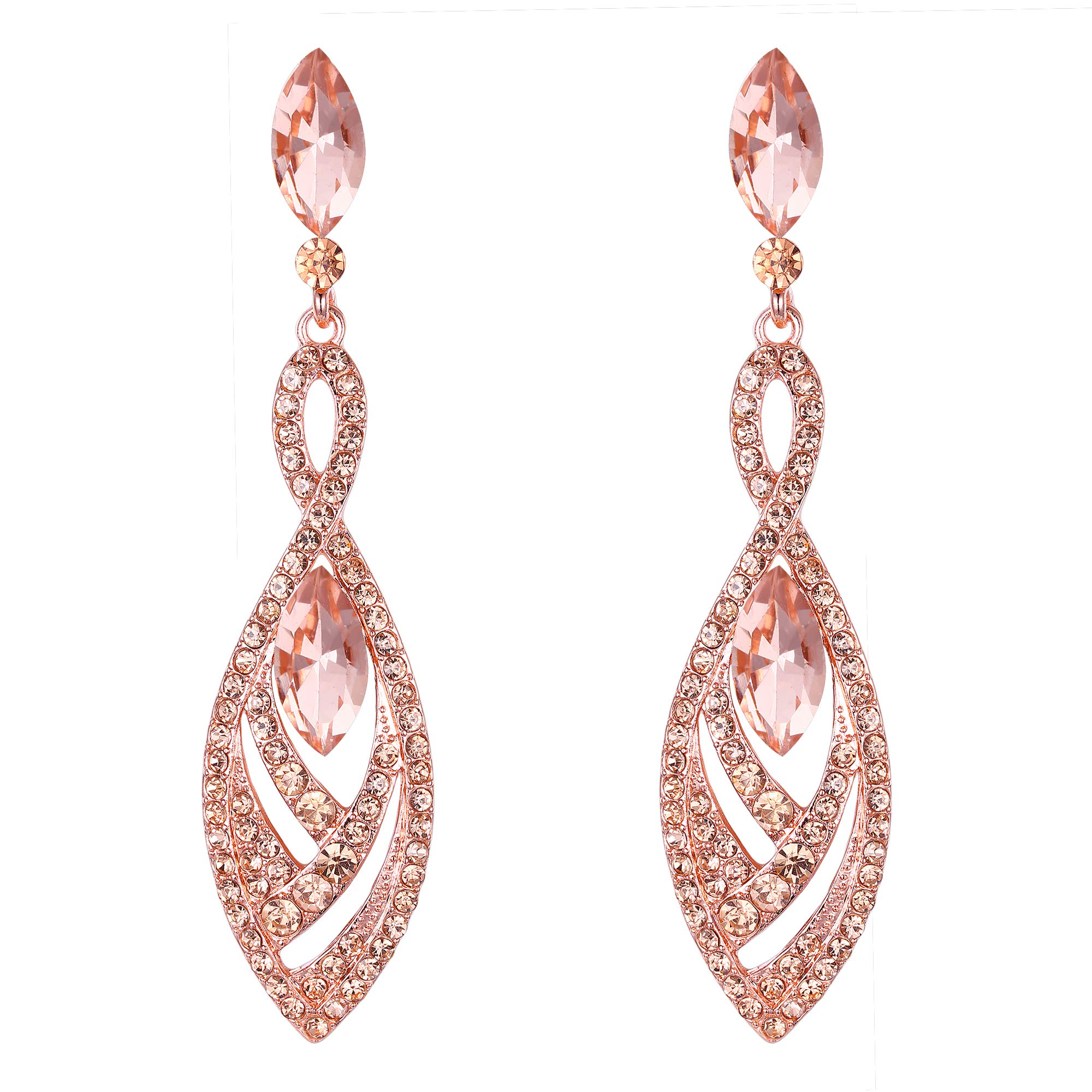 BriLove Fashion Dangle Earrings for Women Crystal Gorgeous Twisted Dual Teardrop Chandelier Earrings Peach Morganite Color Rose-Gold-Toned.