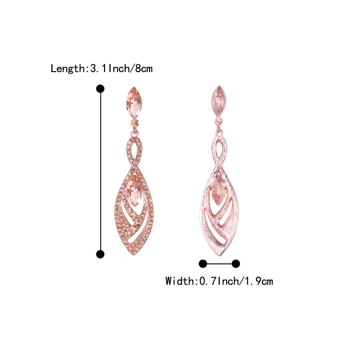 BriLove Fashion Dangle Earrings for Women Crystal Gorgeous Twisted Dual Teardrop Chandelier Earrings Peach Morganite Color Rose-Gold-Toned.