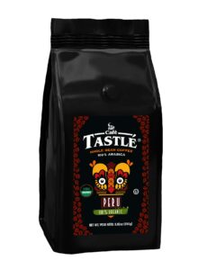 cafe tastle peru organic medium-dark roast 100% arabica whole bean coffee, 8.82 oz, brown