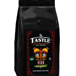 Cafe Tastle Peru Organic Medium-Dark Roast 100% Arabica Whole Bean Coffee, 8.82 oz, Brown