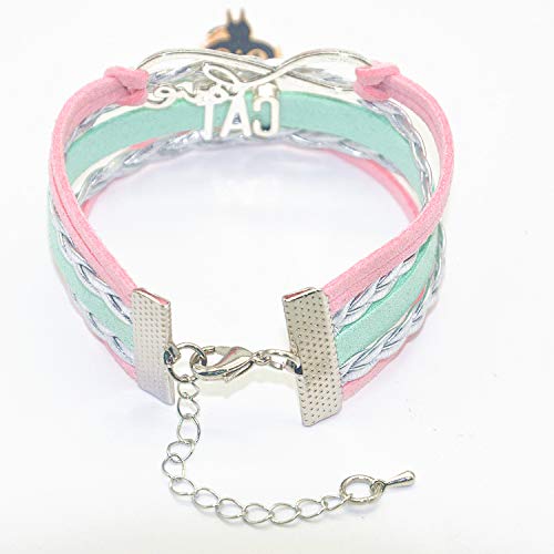 HCChanshi Cat Bracelet Jewelry Infinity Love Cat Jewelry Bracelet For Cat Lover, Cat Owner, Cat Themed Jewelry (Pink,Silver and Mint Green)