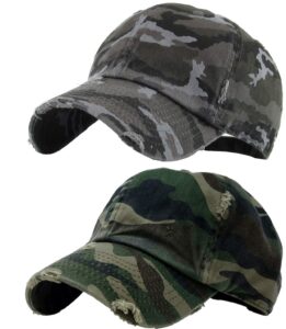 funky junque distressed baseball cap bundle: camo black & camo green