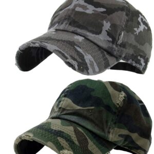 Funky Junque Distressed Baseball Cap Bundle: Camo Black & Camo Green