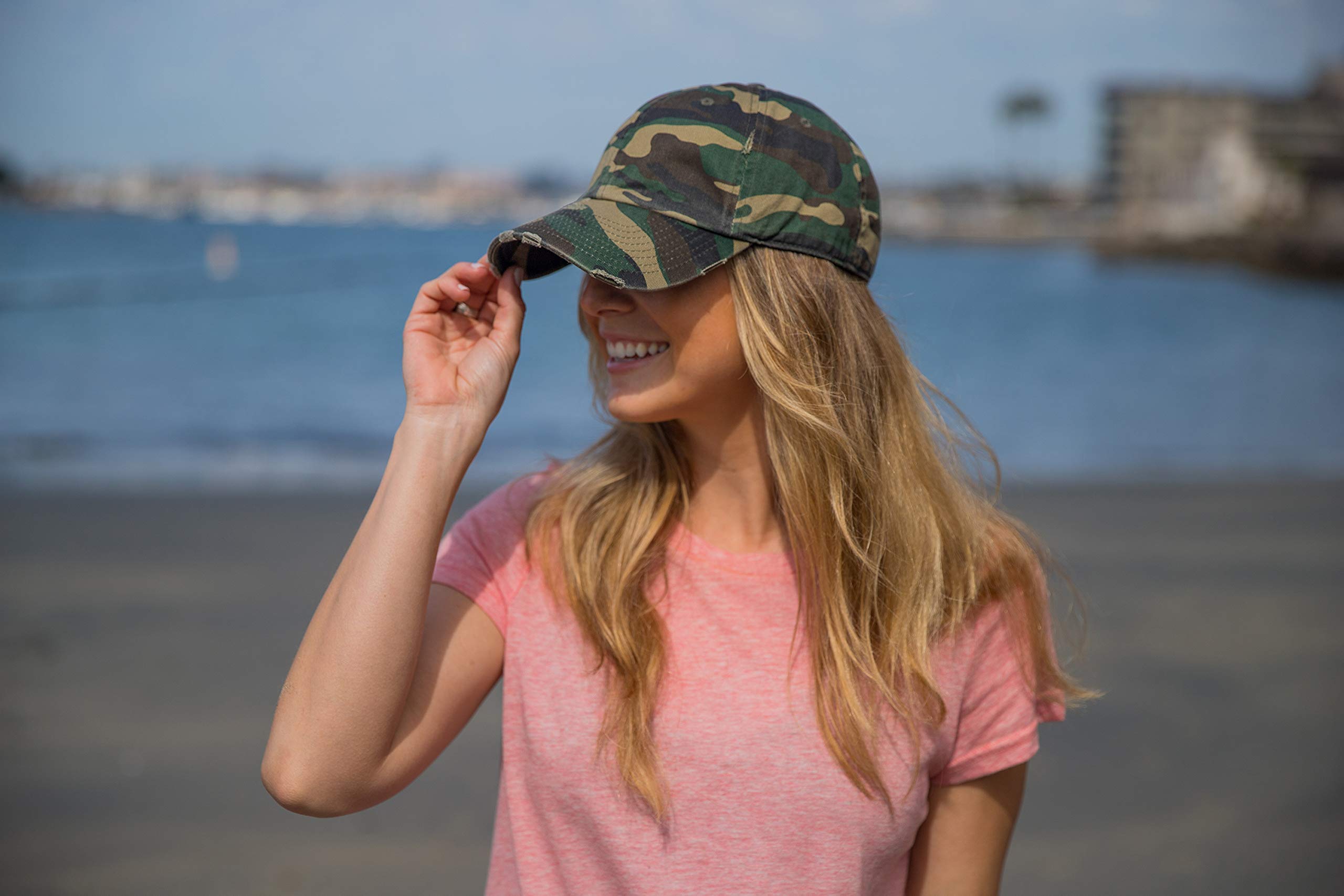 Funky Junque Distressed Baseball Cap Bundle: Camo Black & Camo Green