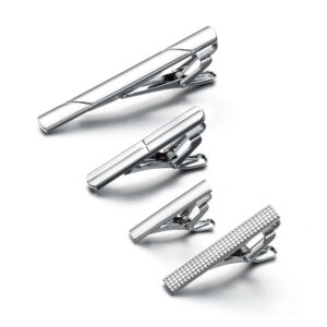 tie clips for men skinny necktie in 1.5 inch tie bars set of 4 with gift box for meeting and dating wear(silver)