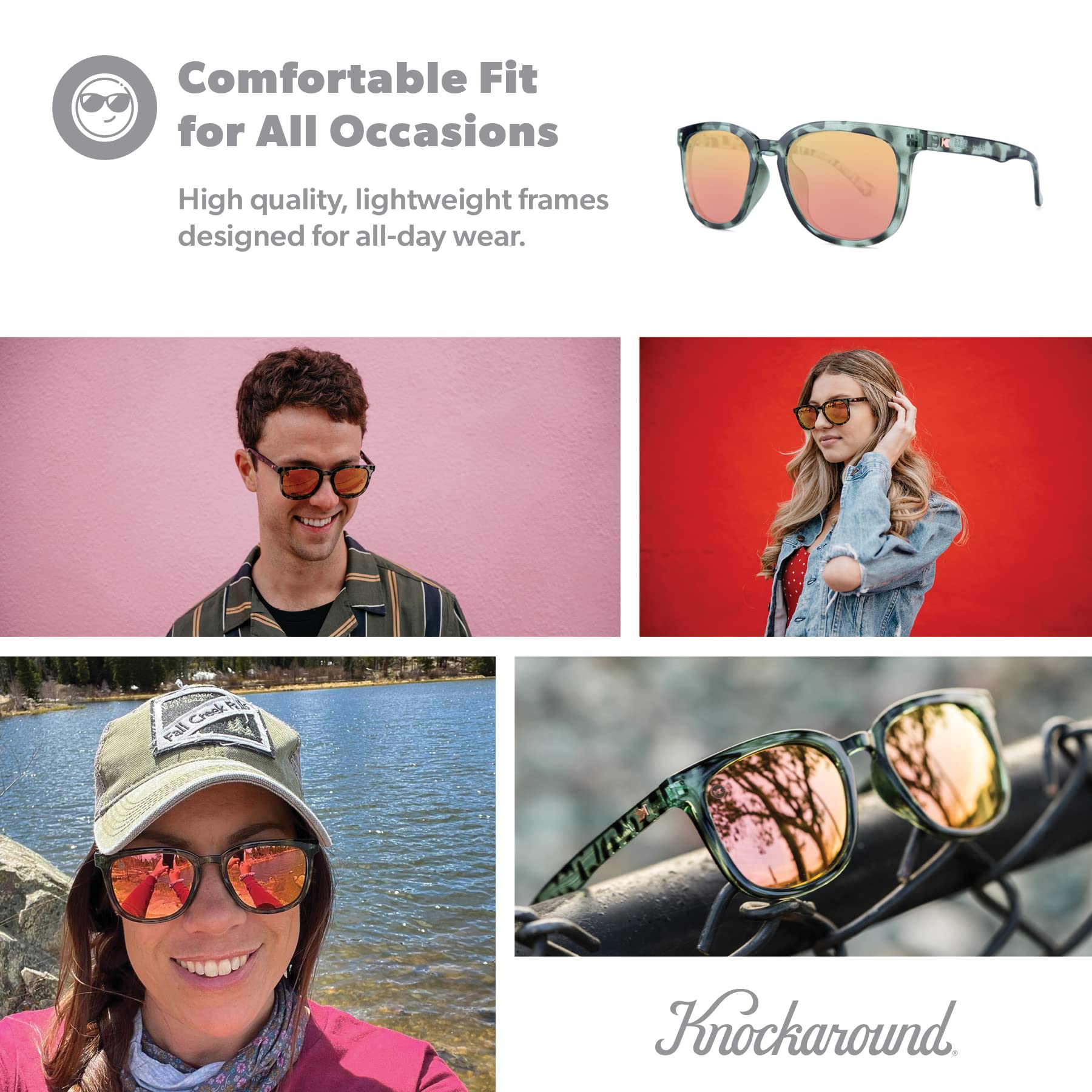 Knockaround Paso Robles Polarized Sunglasses for Women & Men - Impact Resistant Lenses & Full UV400 Protection, Grey Tortoise Shell Frames/Rose Gold Reflective Lenses